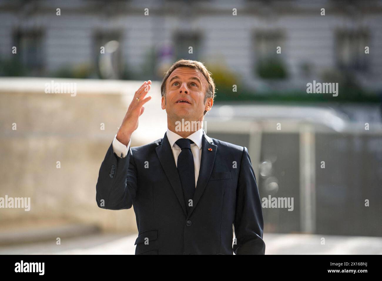 Paris, France. 15th Apr, 2024. French President Emmanuel Macron during ...