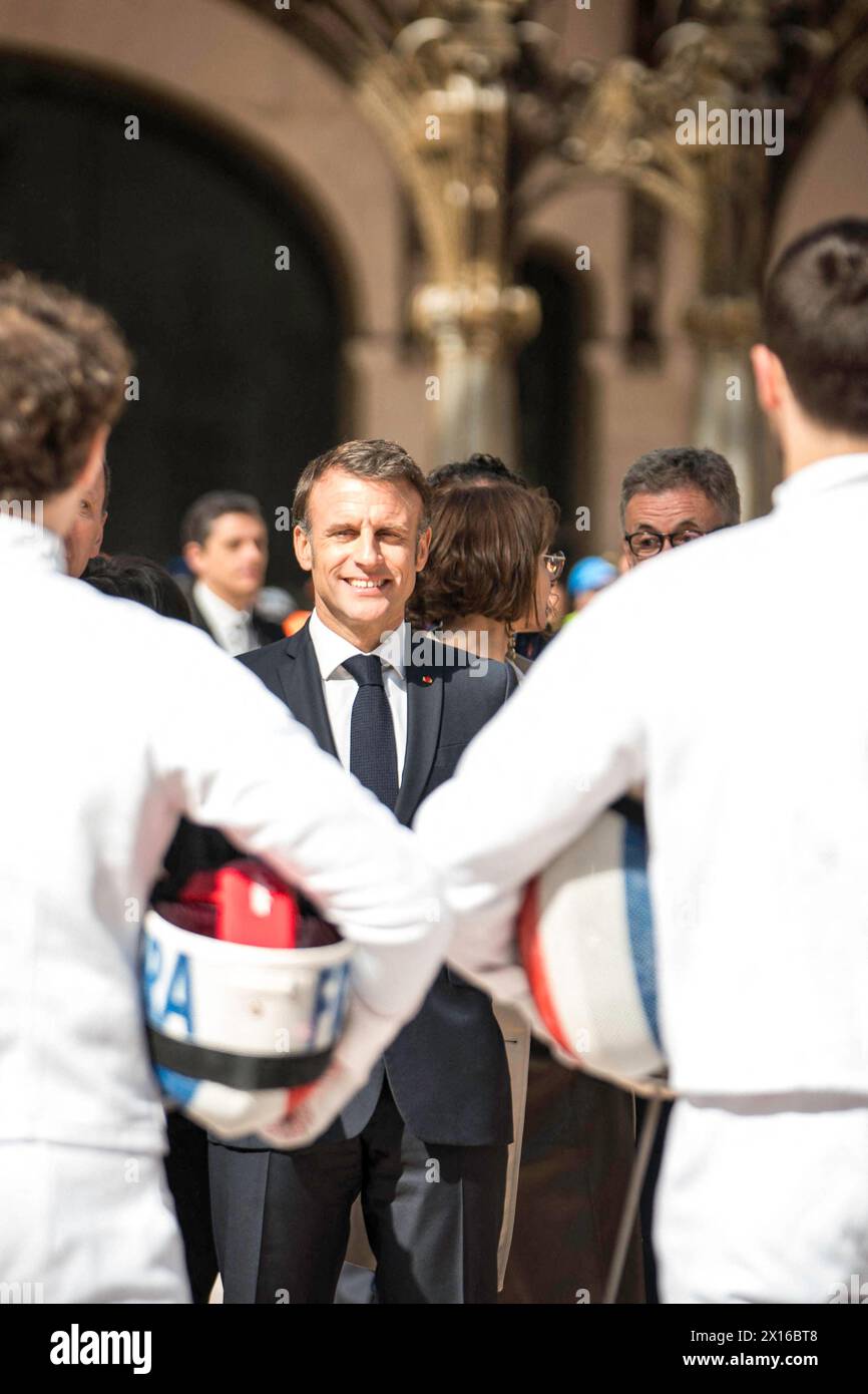 Paris, France. 15th Apr, 2024. French President Emmanuel Macron during ...
