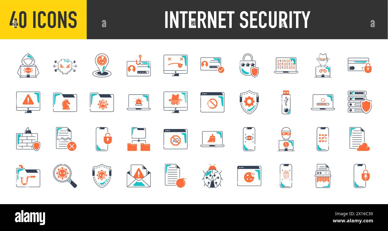 Set of 40 icons related to internet security, IOT, internet of things ...