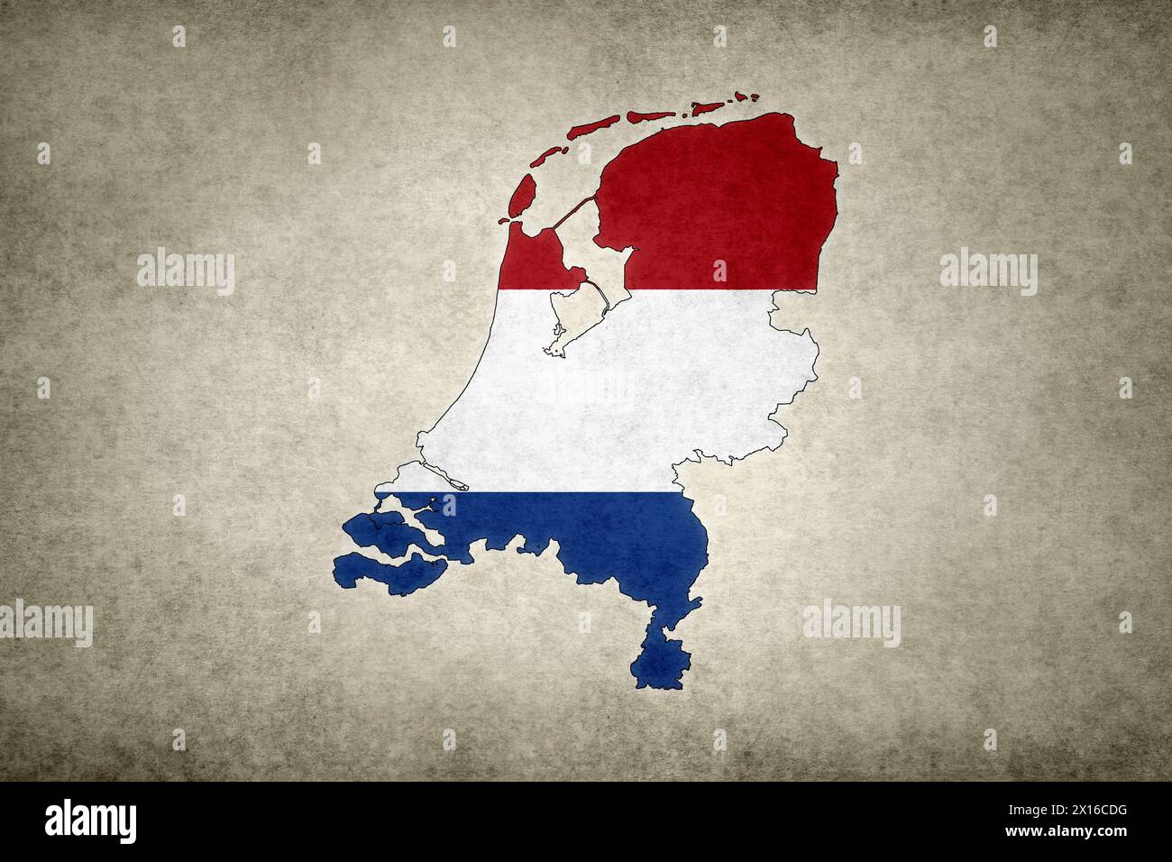 Grunge map of the Netherlands with its flag printed within its border ...