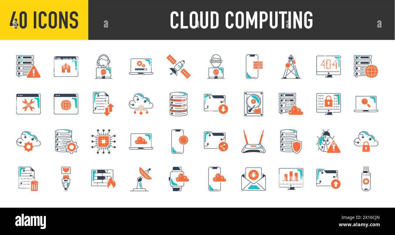 Cloud computing web icons. Cloud technology, data center, connection network, digital service ...