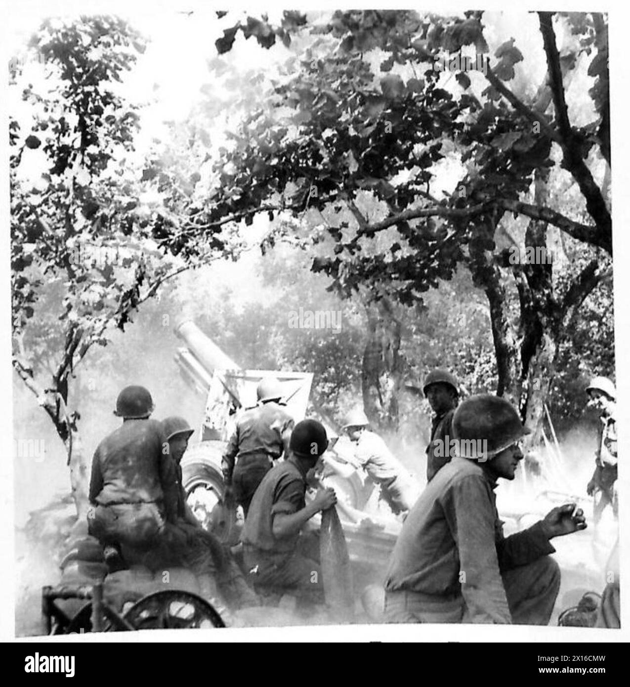 A 155 mm Howitzer of the U.S. Army fires in action at Monte Corvino ...