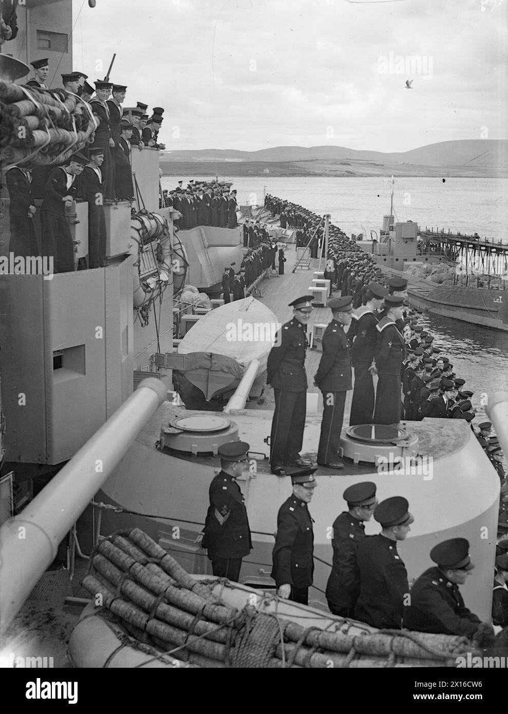 On 15 August 1943 at Scapa Flow, the King visits the Home Fleet. He boards flotilla leader HMS ...
