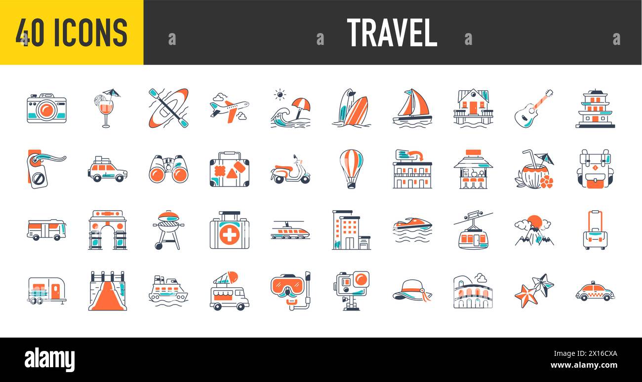 Travel icon set. Summer vacations and holiday symbol vector ...