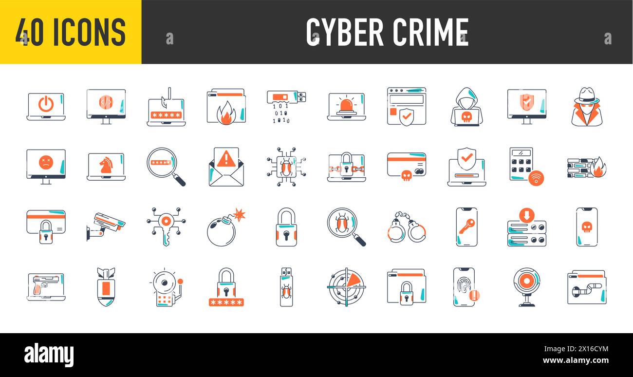 Cyber Crime And Security Icon Set Data Protection Symbol Secured Network Icon Collection