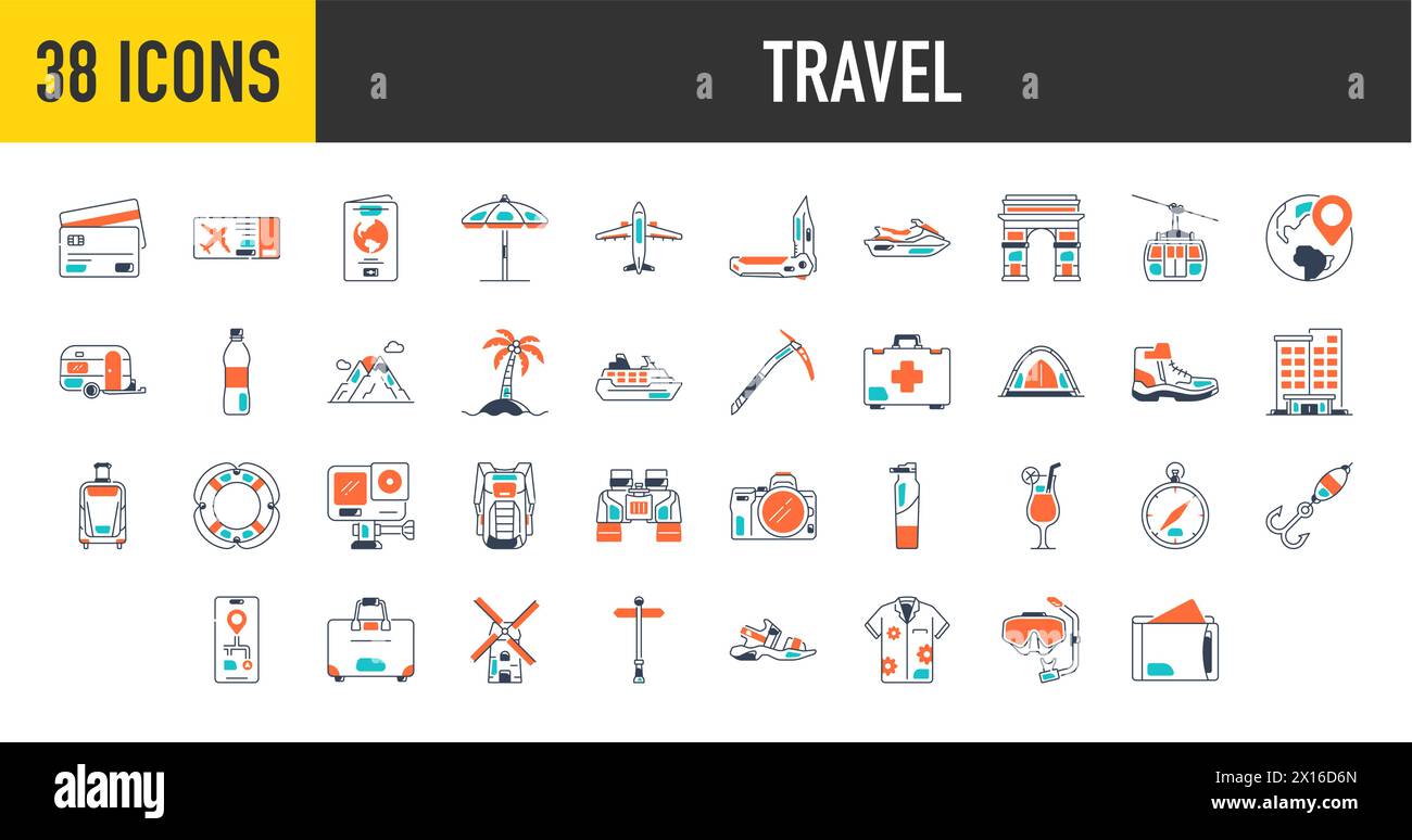 Travel icon set. Summer vacations and holiday symbol vector ...