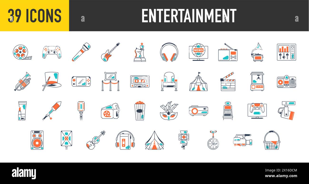 Set of Entertainment icons. Solid icons collection. Vector illustration ...