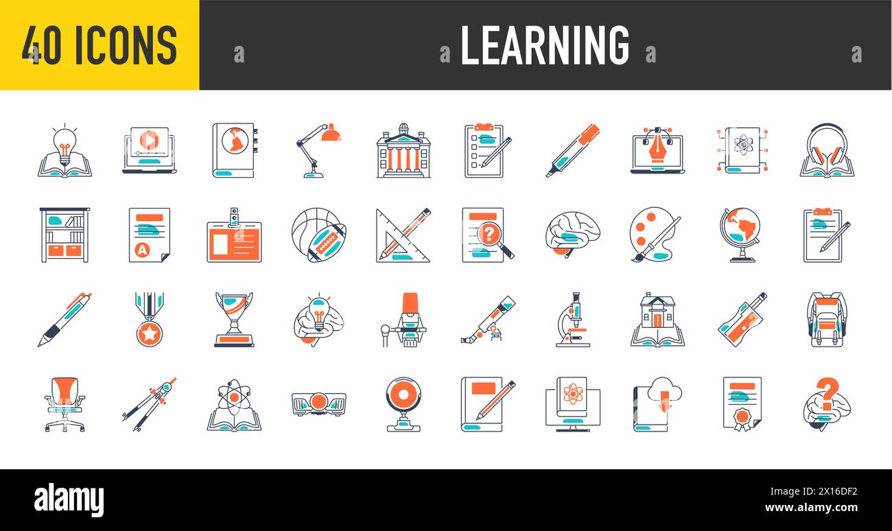 Learning set of web icons in solid style. Education icons for web and ...