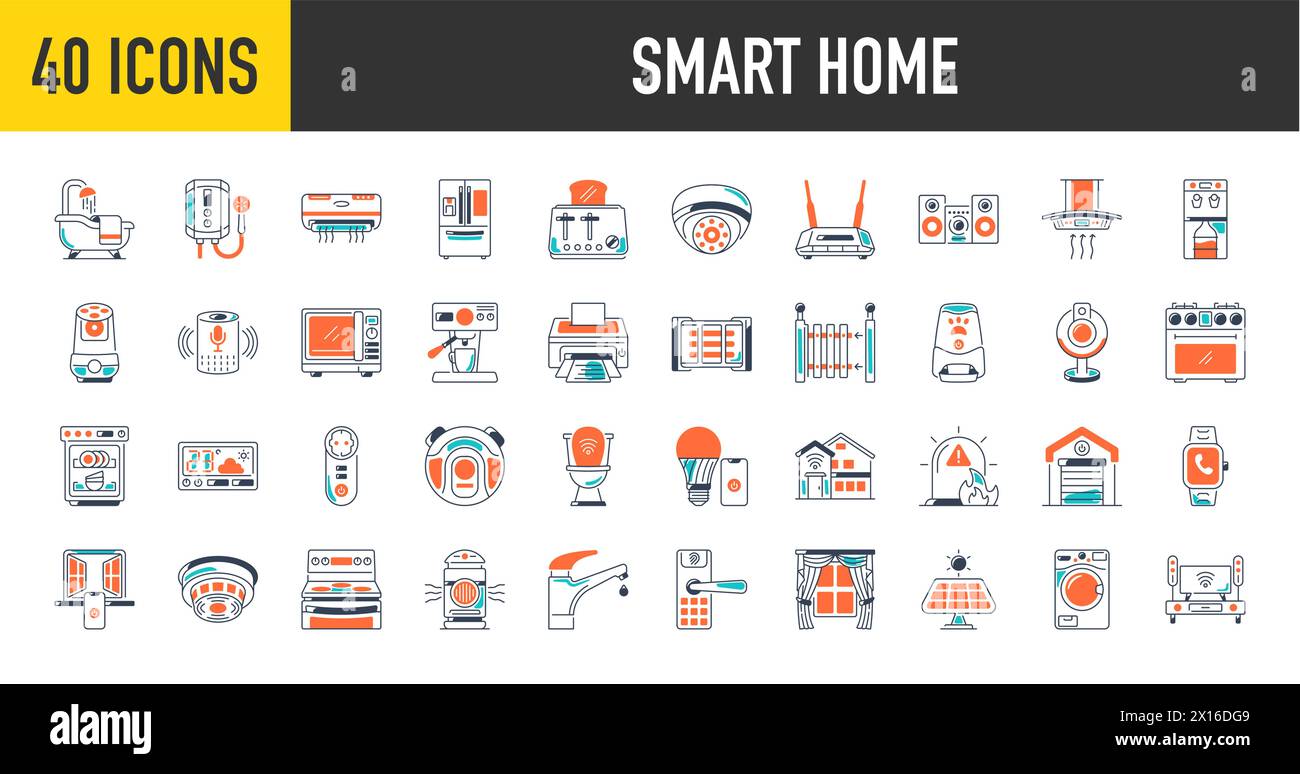 Collection of smart house icons. control of lighting, heating, air ...