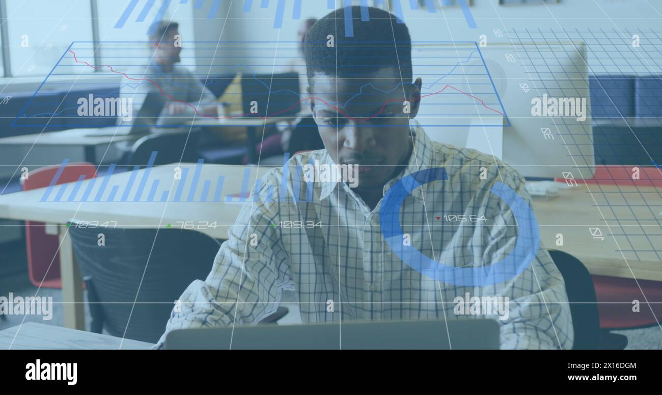 Image of data processing over diverse business people working at office ...