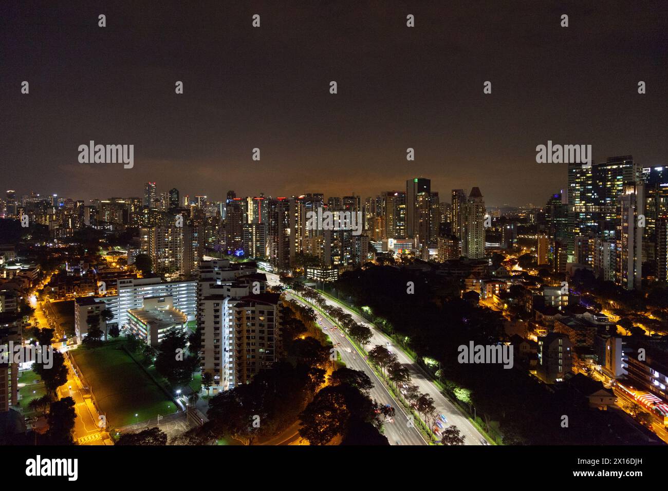 Novena, Singapore - September 08 2018: Aerial view by night of the toll ...