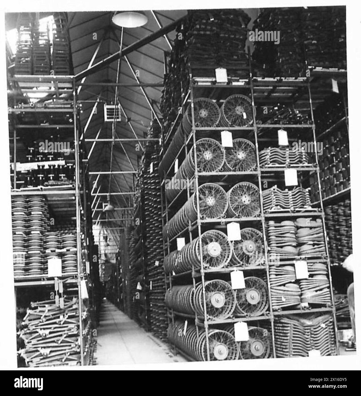 Tubular racking at Derby used for storing motorcycle parts, showing ...