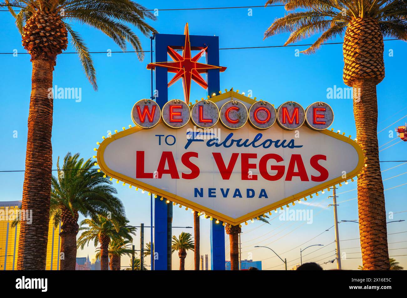 Iconic Welcome to Fabulous Las Vegas Nevada sign with palm trees Stock ...