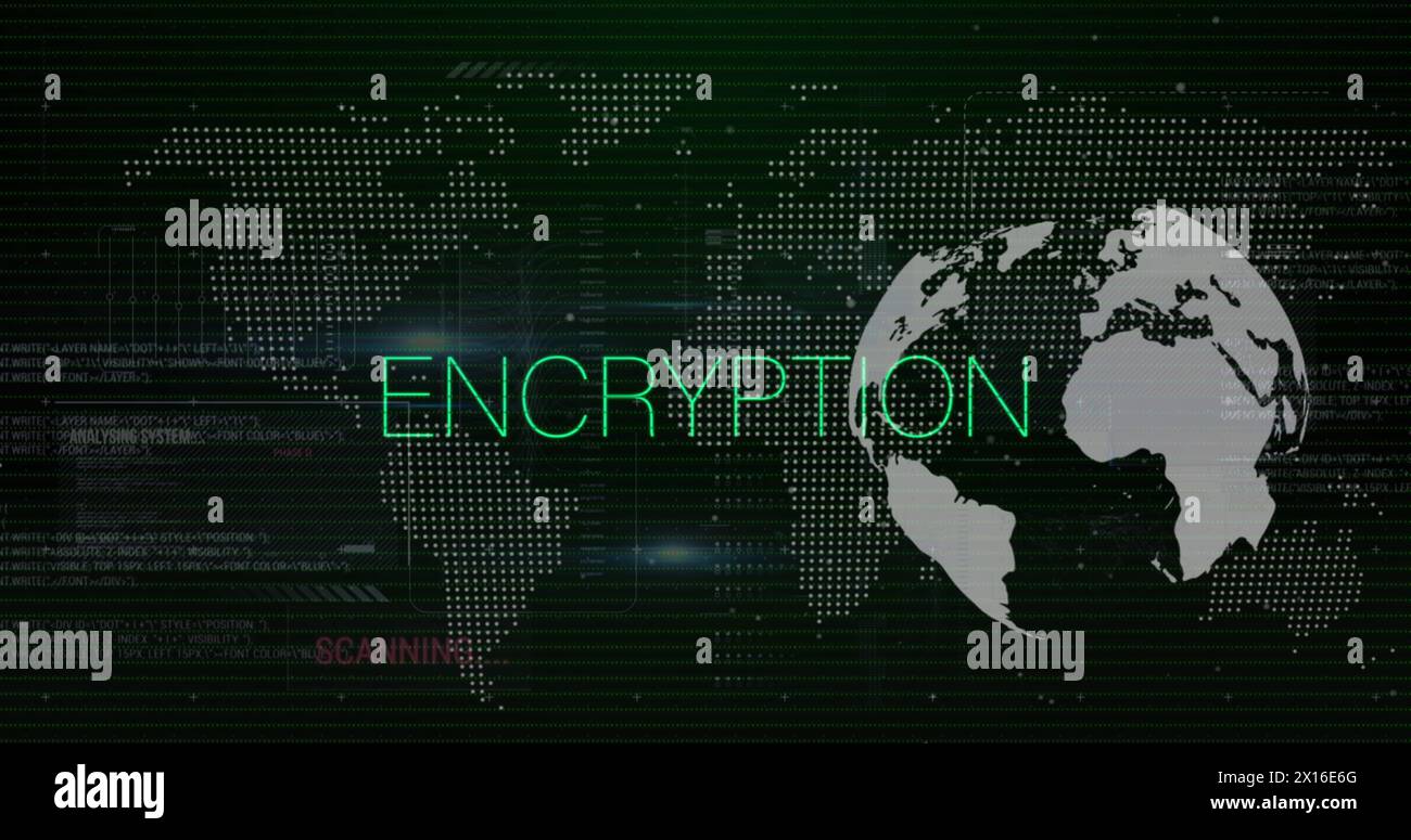 Image of encryption text, globe, world map, statistics and data ... Image of encryption text, globe, world map, statistics and data ...