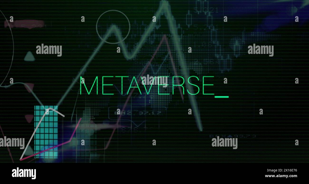 Image of metaverse text, statistics and data processing Stock Photo - Alamy