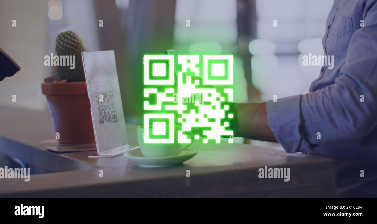 Animation qr code over biracial hi-res stock photography and images - Alamy