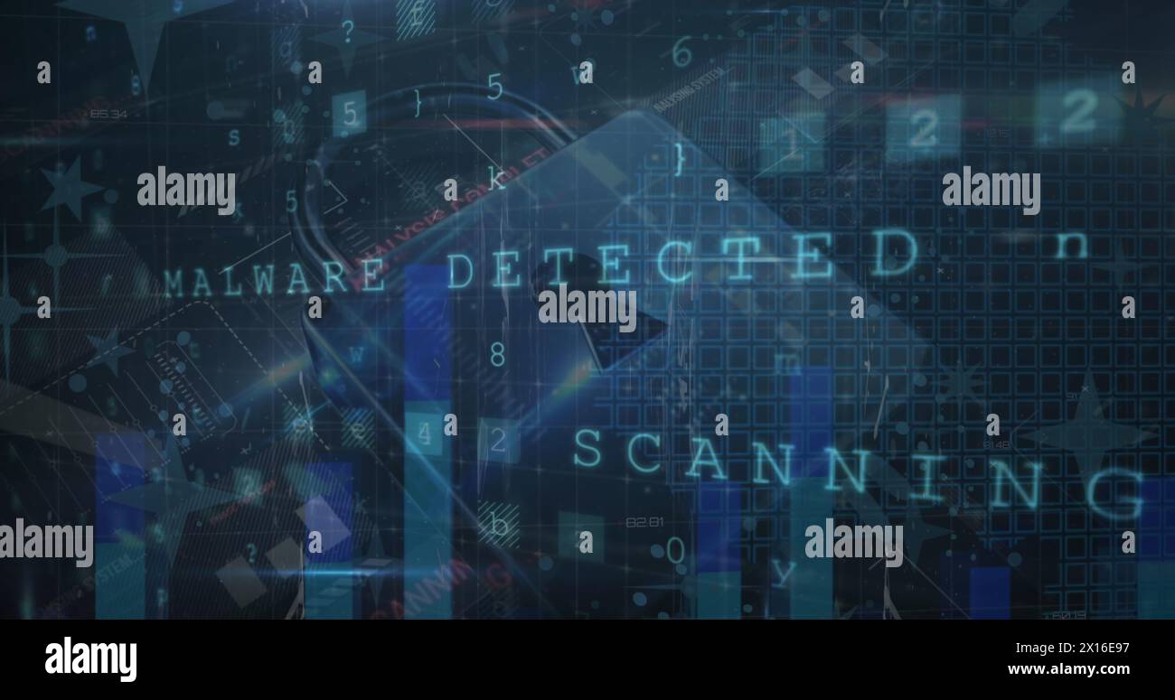 Image of cyber security and statistical data processing over security padlock icon Stock Photo ...