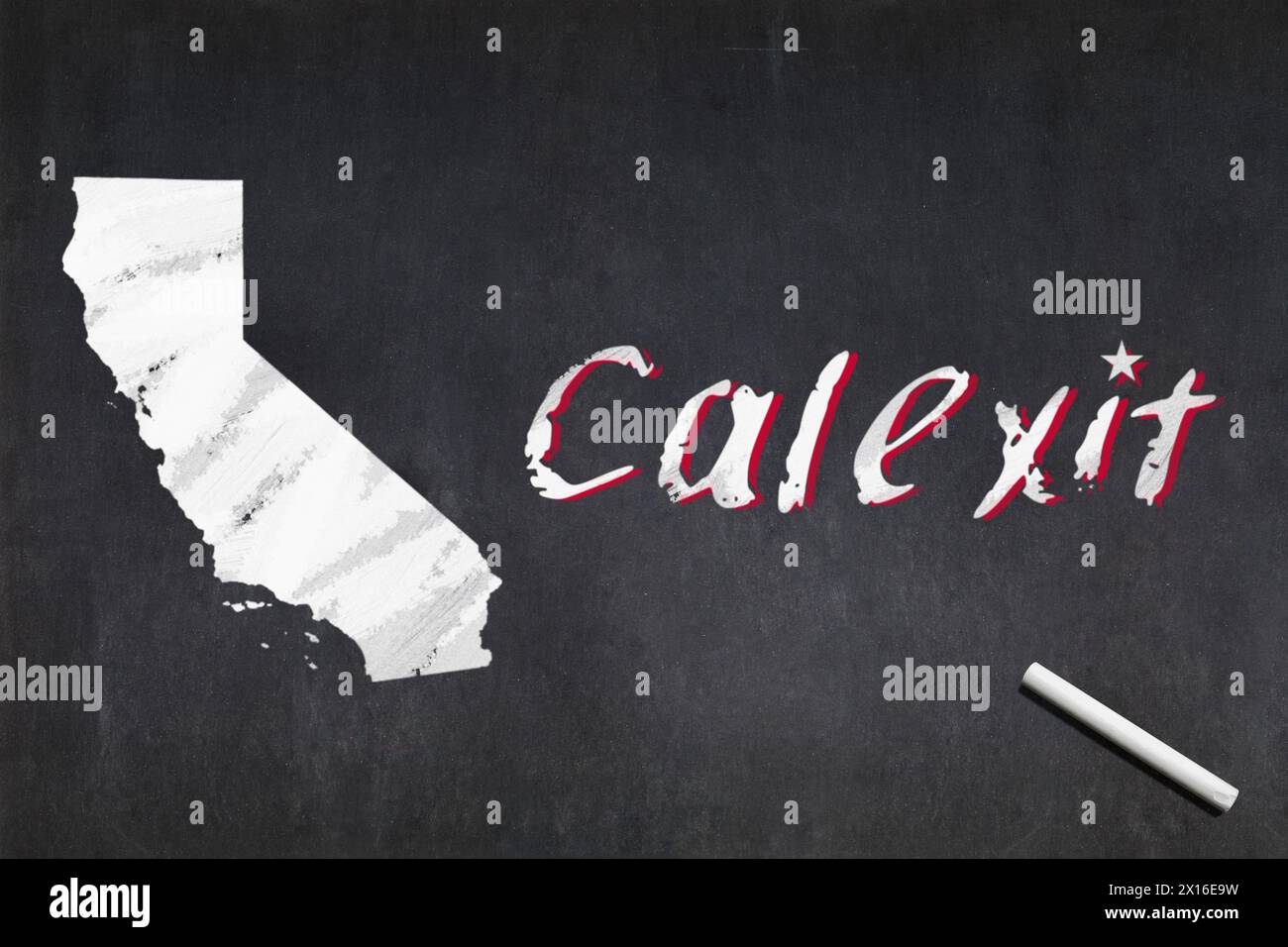 Blackboard with drawn the map of California and the word “Calexit” next ...