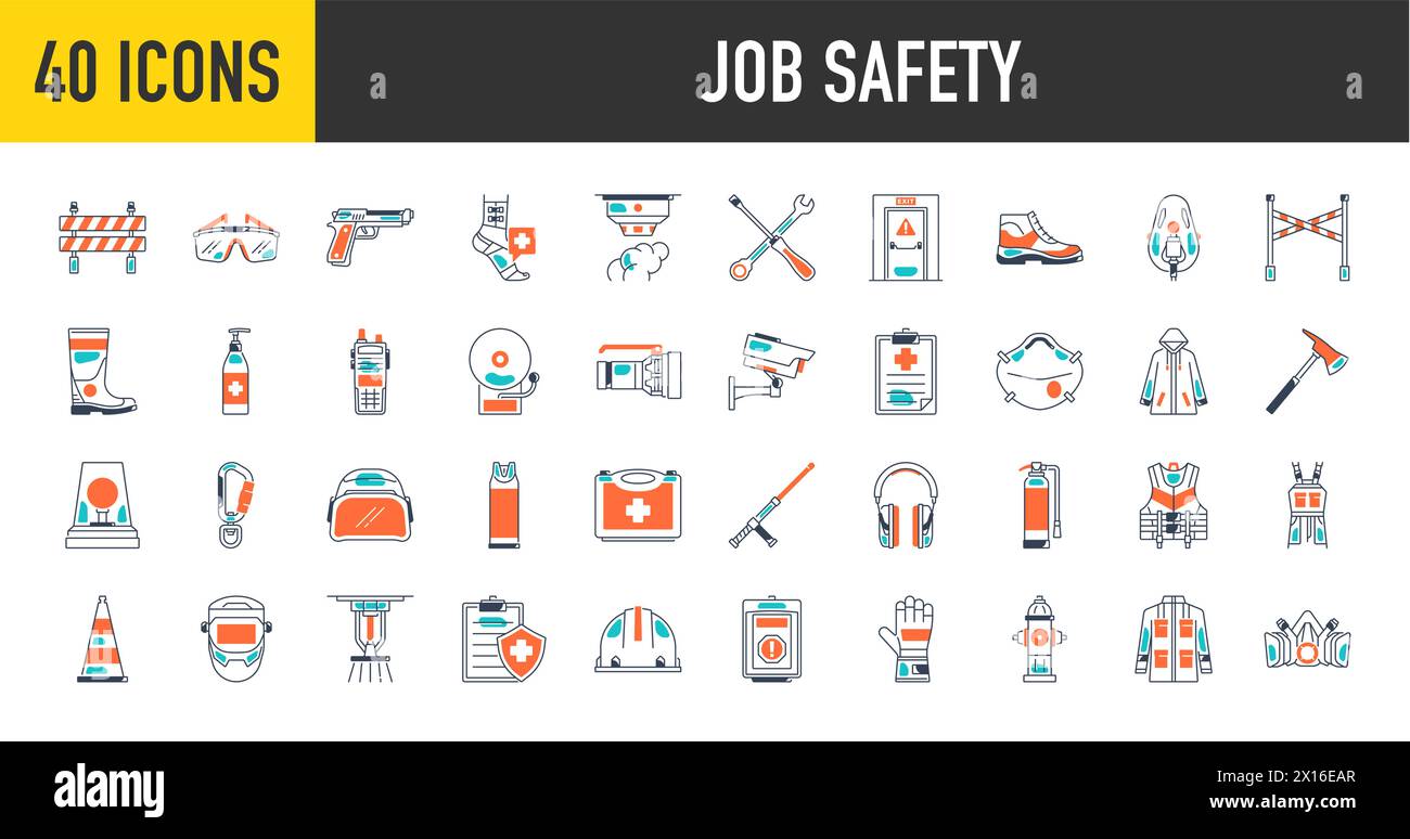 Protection and safety in the workplace, icon set. job area safety icons ...