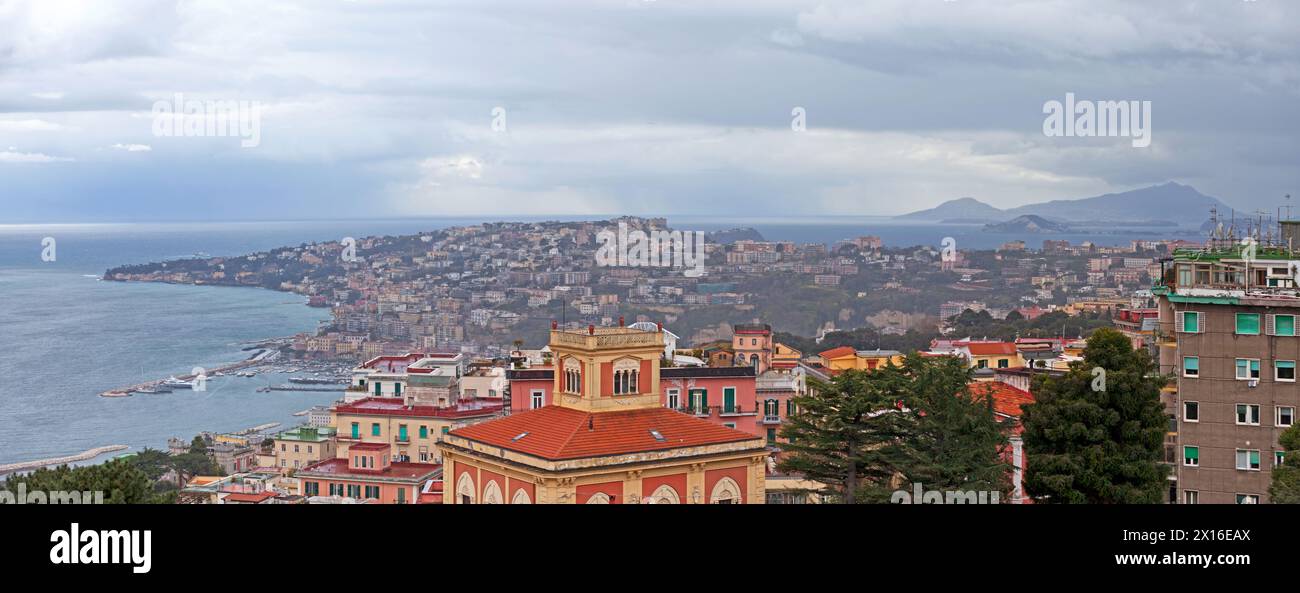 Aerial view of the district of Vomero, Chiaia and Mergellina in Naples ...