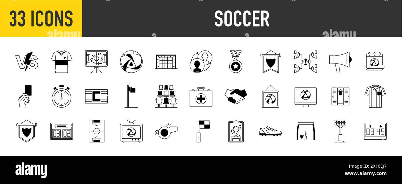 Set of football soccer icons. Thin style icons Pack. Vector ...