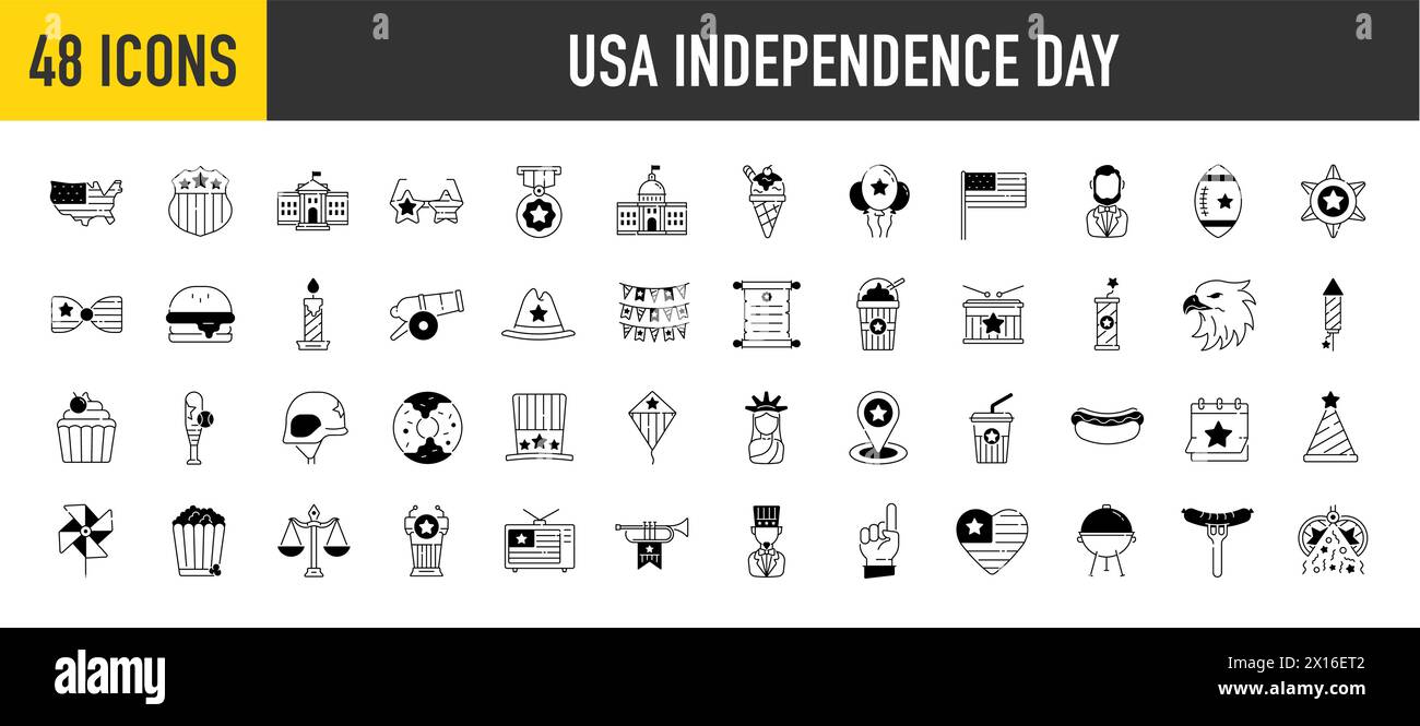 USA Independence Day celebration vector icons Stock Vector Image & Art ...