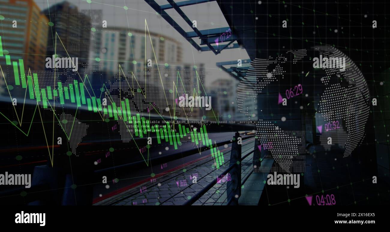 Image of infographic interface over time-lapse of vehicles moving on ...