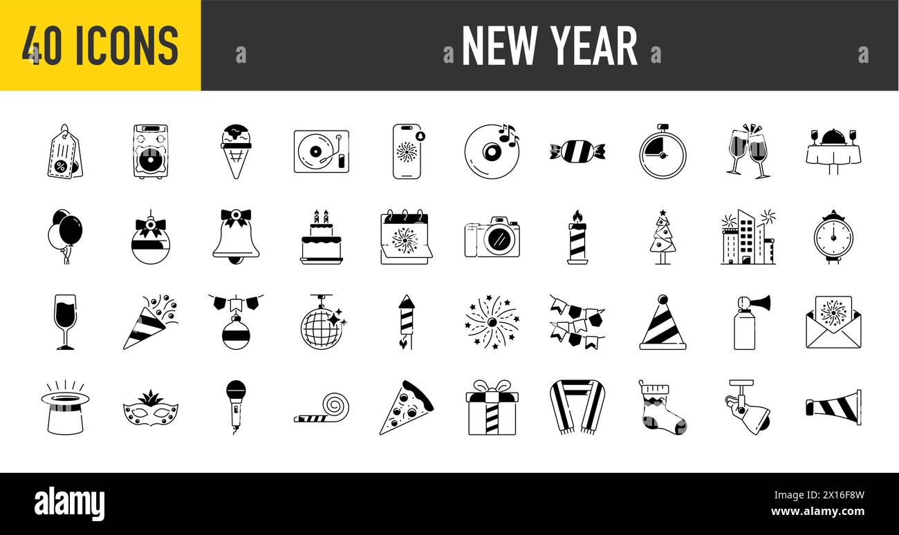 Happy new year icon set. Included icons as celebrate, celebration ...