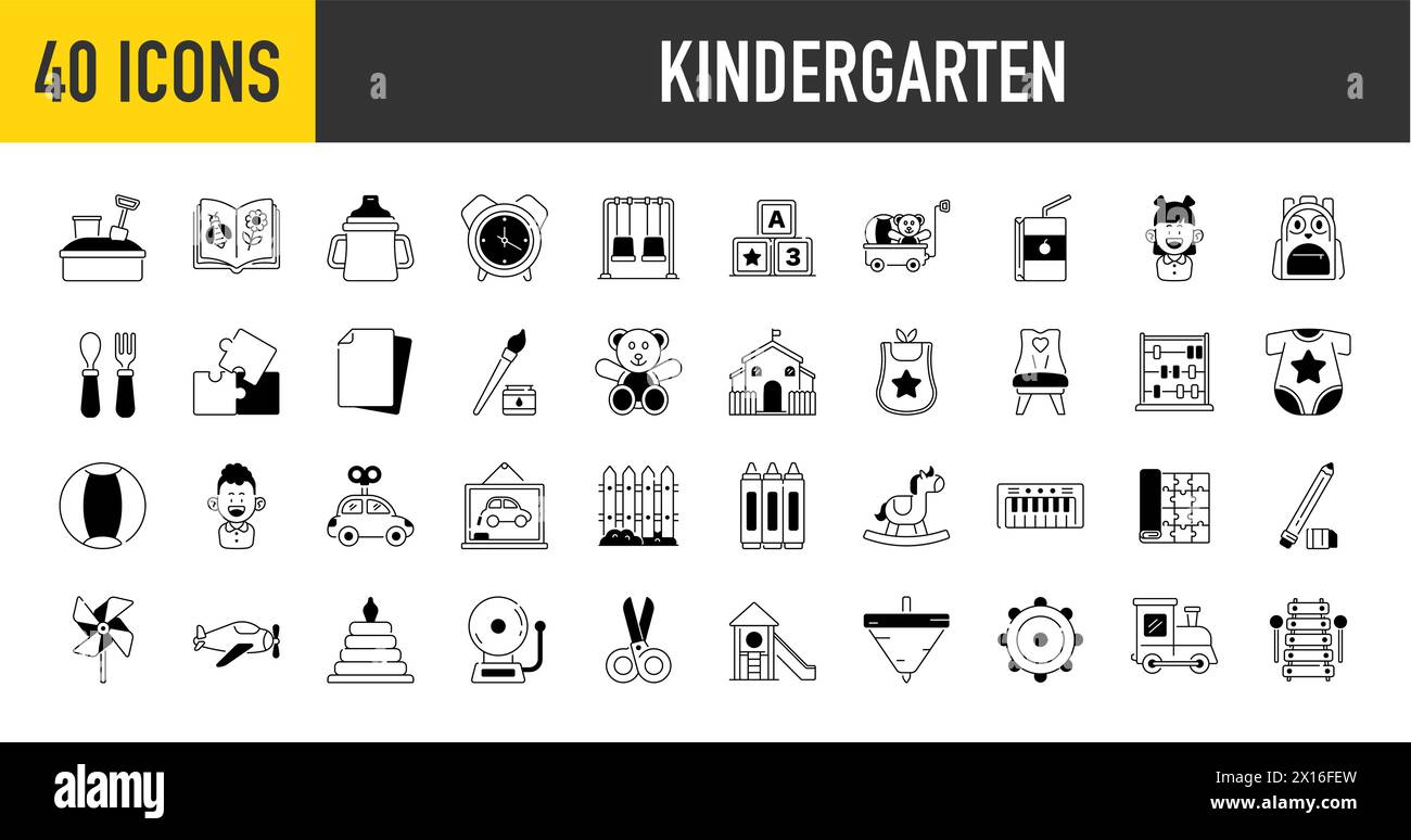 Set of kindergarten Icons. Simple Premium style icons pack. Vector ...