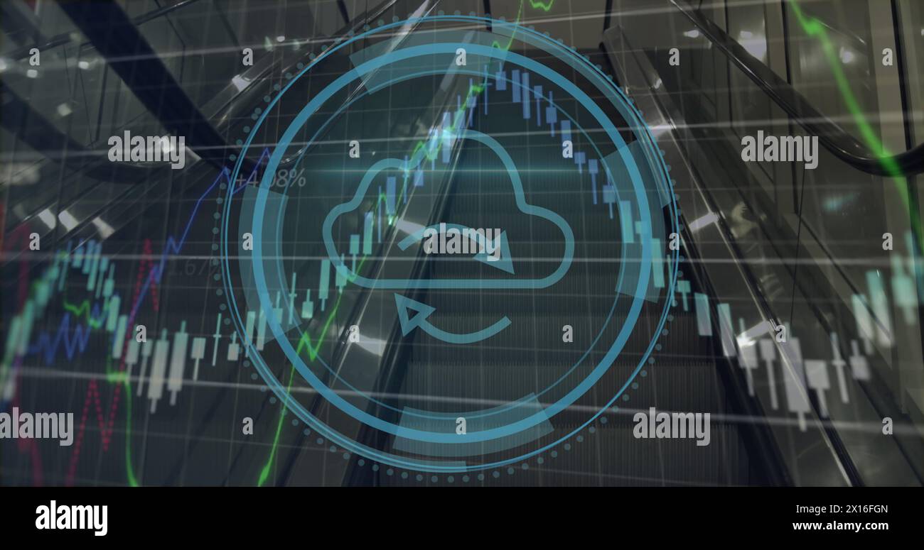 Image of cyber security text, cloud, arrows in loading circles, shield ...