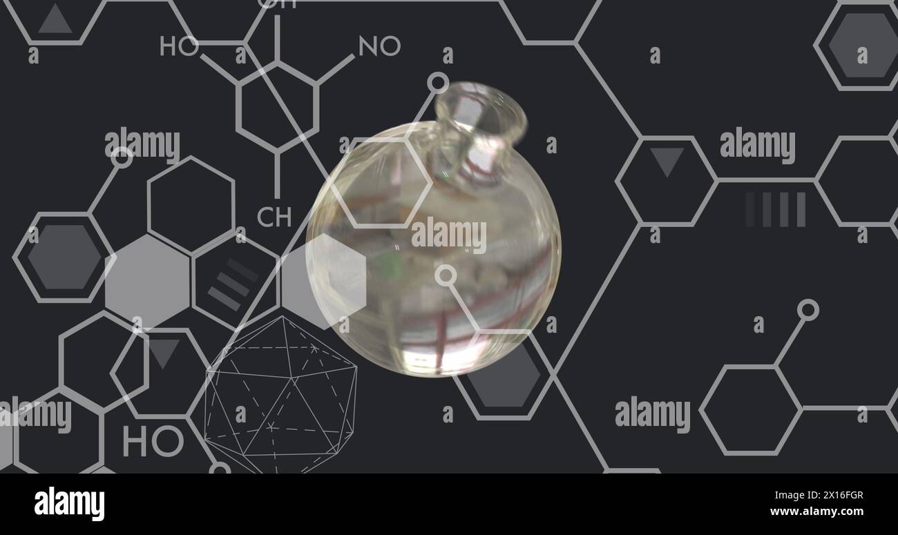 Image of laboratory beaker over mathematical data processing Stock ...