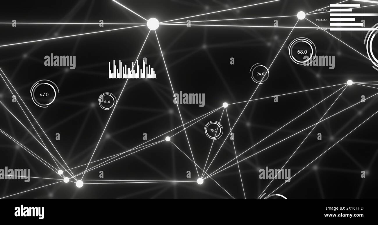 Animation glowing nodes connections over hi-res stock photography and ...