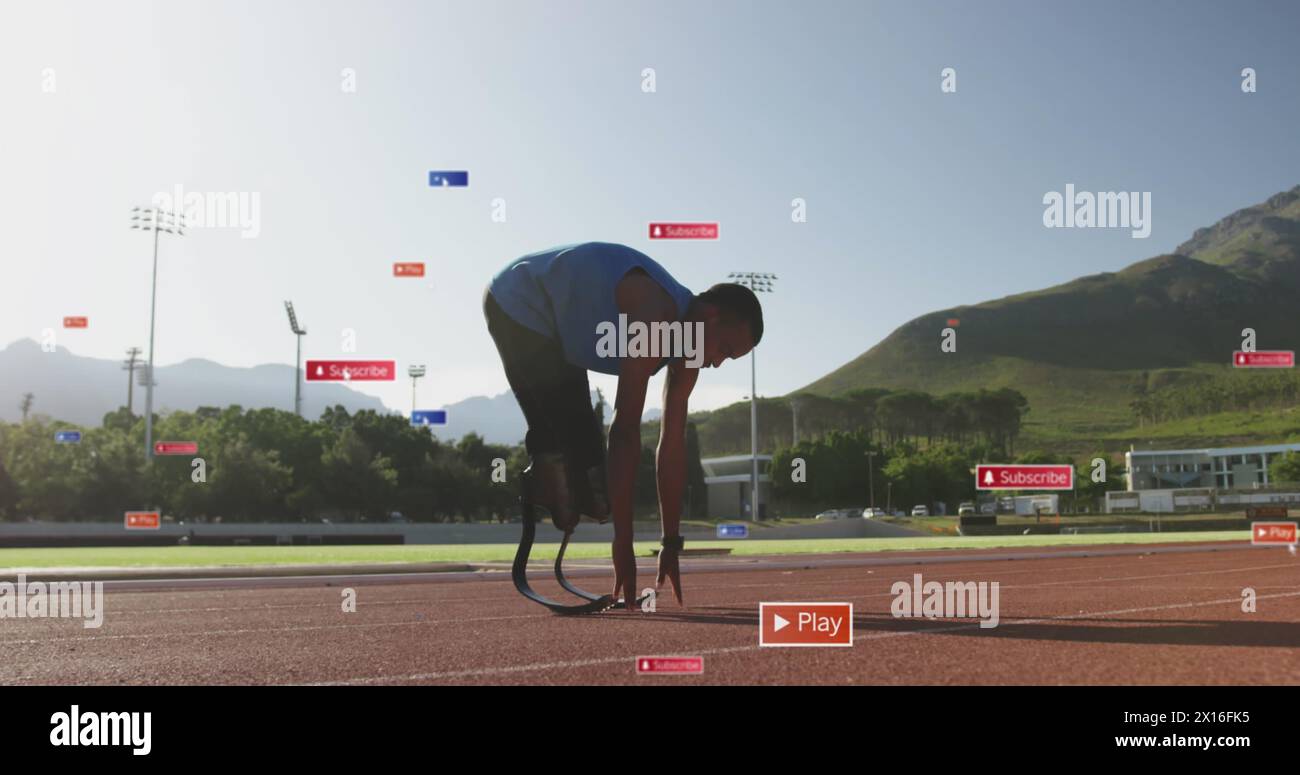 Image of notification bars over african american athlete performing ...