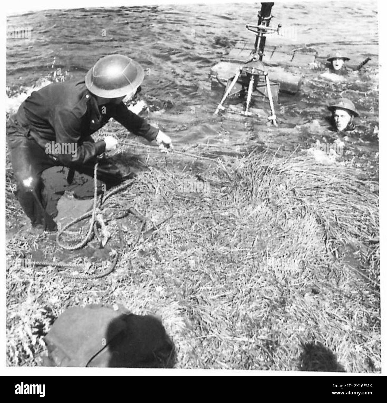 IMPROVISATION - A 3" French mortar assembled on the raft being brought ...