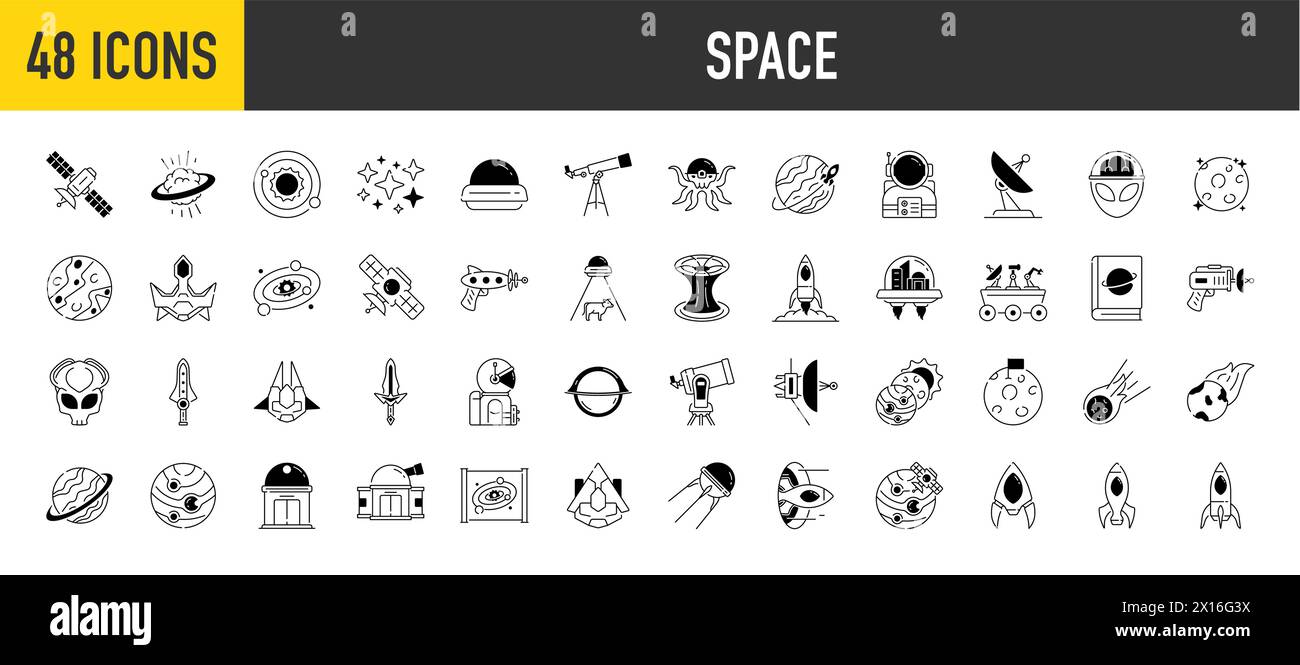 Set of space icon vector illustration in solid style for for web ...