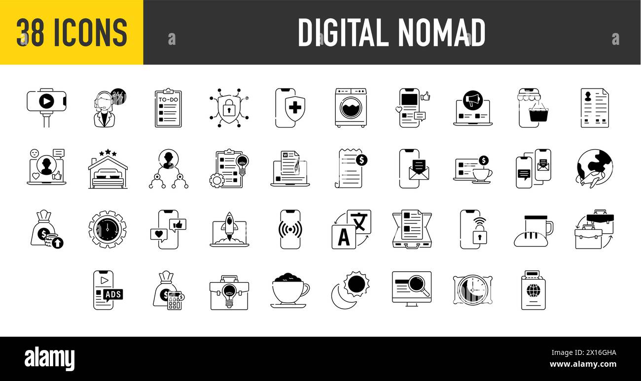 Set of digital nomad Icons. Simple art style icons pack. Vector illustration Stock Vector Image ...