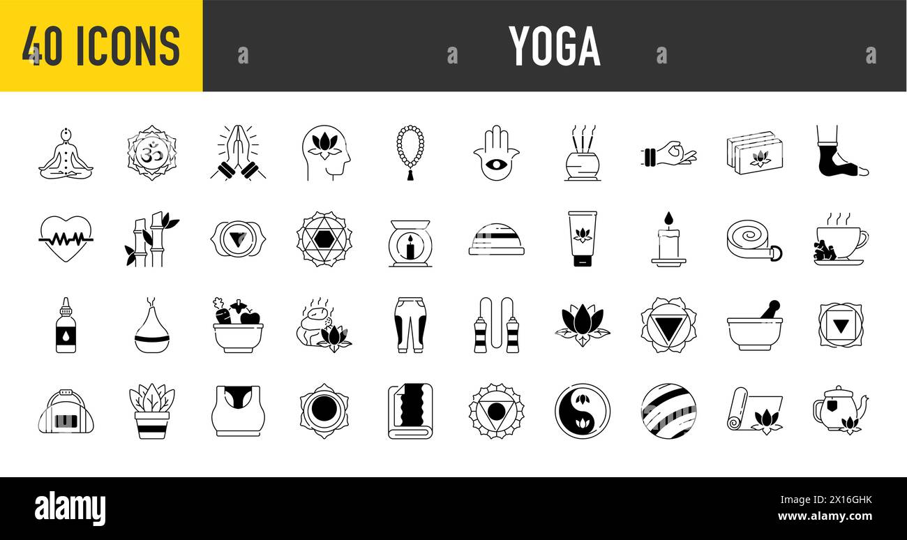 Yoga and meditation practice vector icons set. Such as relaxation ...