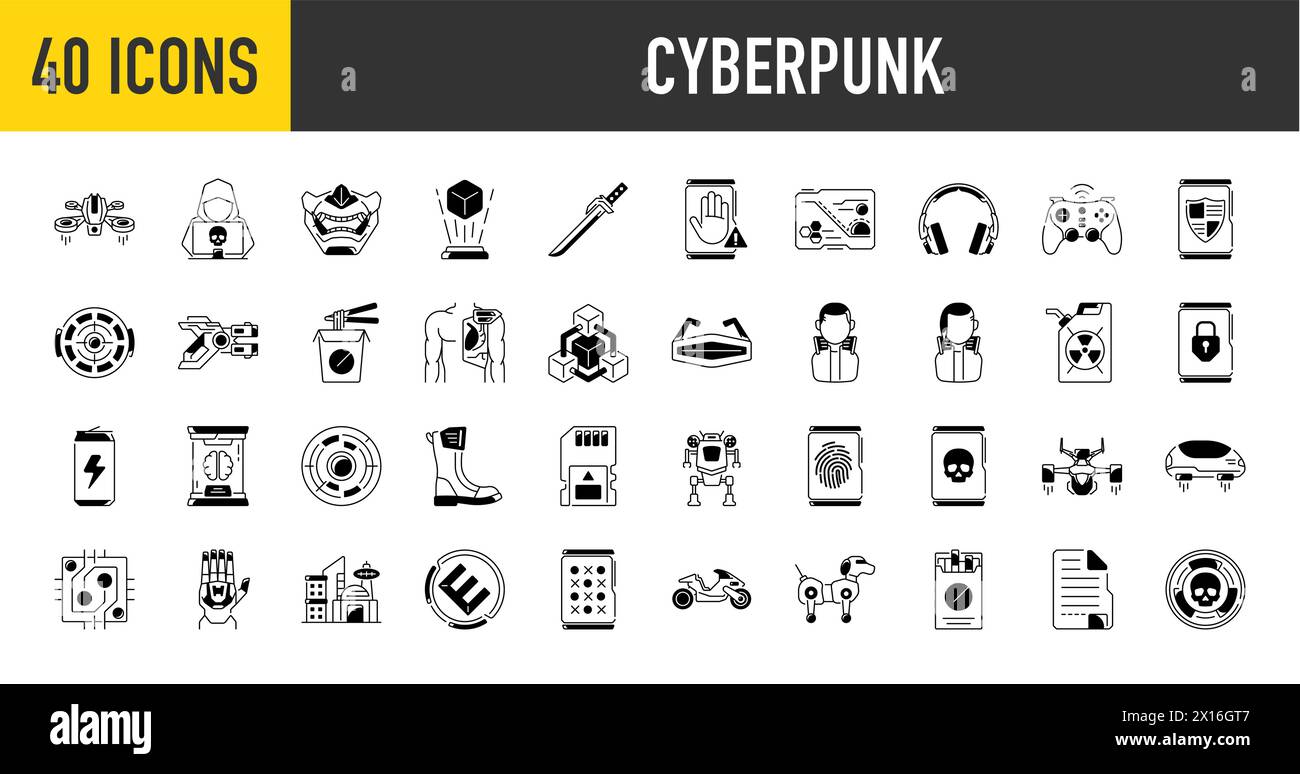 Cyber Punk Security Icon Set Data Protection Symbol Secured Network Icon Collection