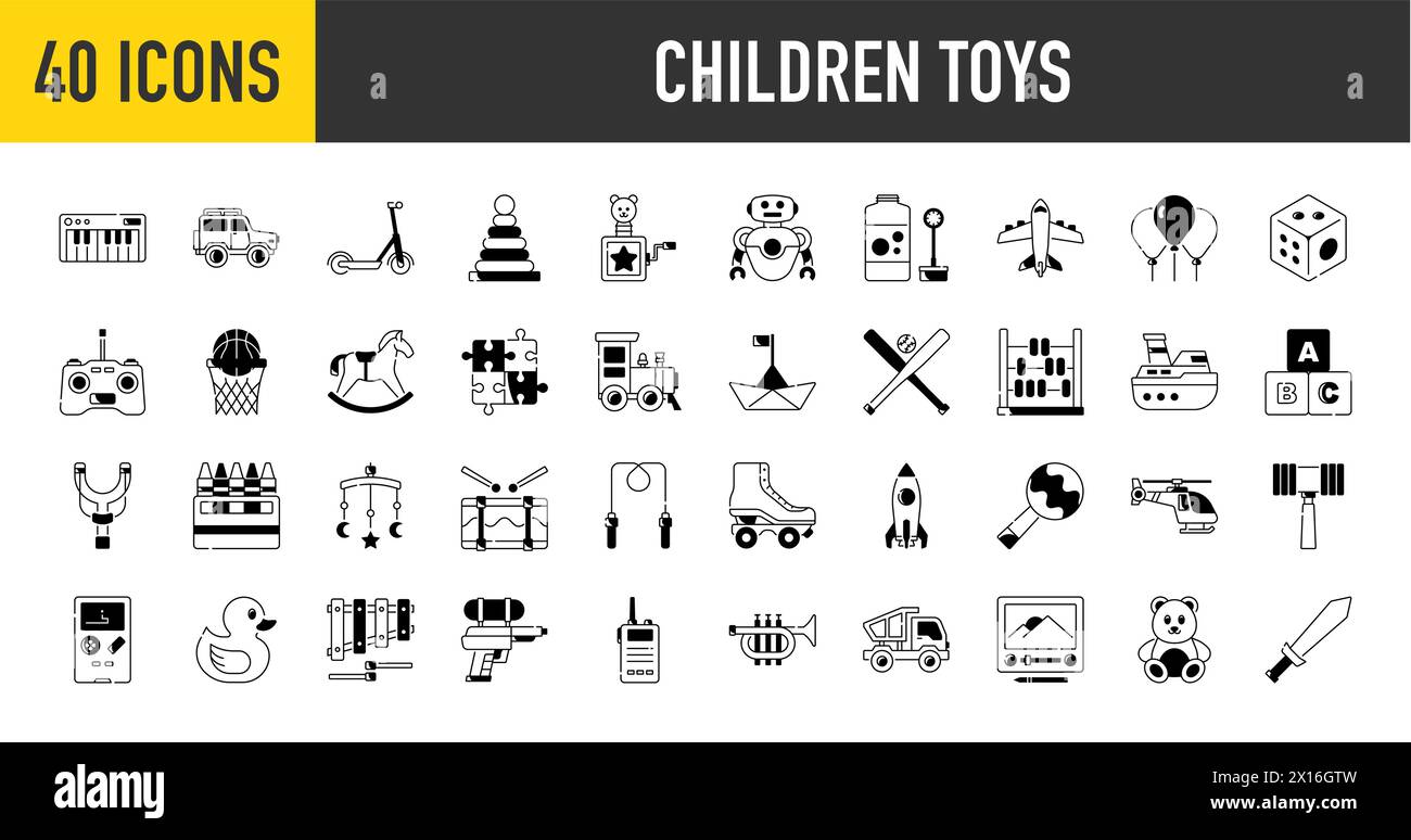 Set of children toys icons. Premium style icons Pack. Vector ...