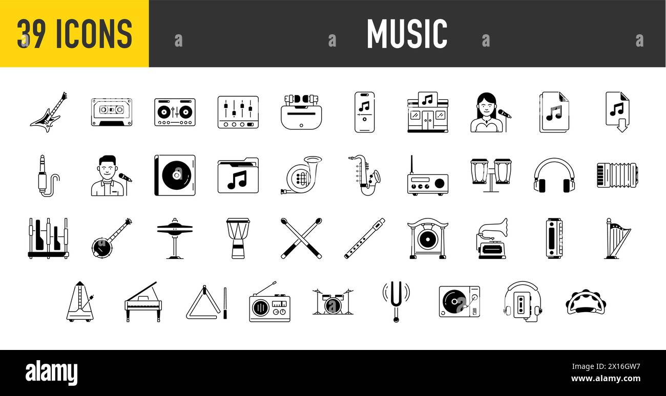 illustration of music instrument in flat vector style icons Stock ...