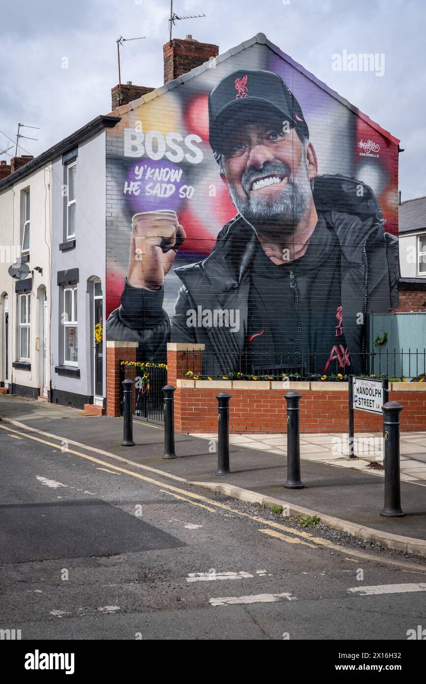 Jurgen Klopp mural near Anfield Stadium, Liverpool Stock Photo - Alamy