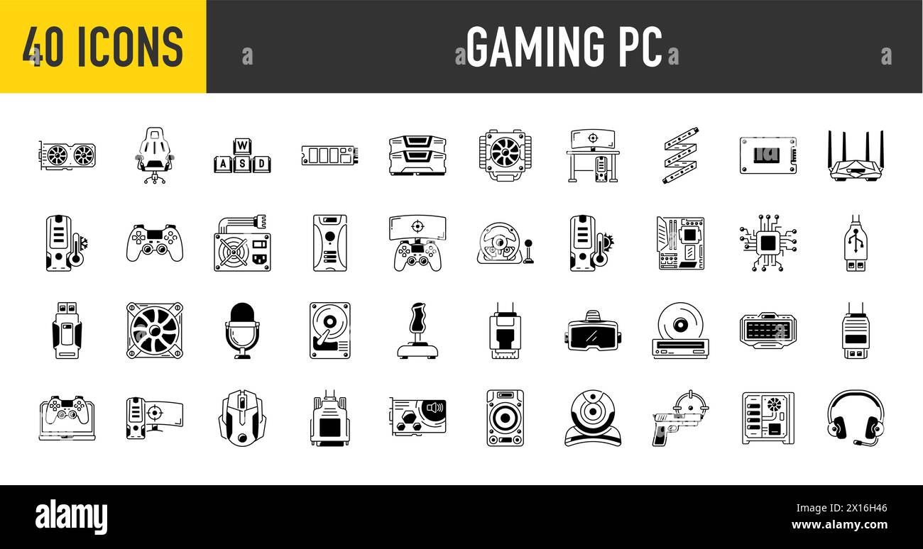 Simple Set of Gaming PC Vector Icons. Contains such Icons as Case ...