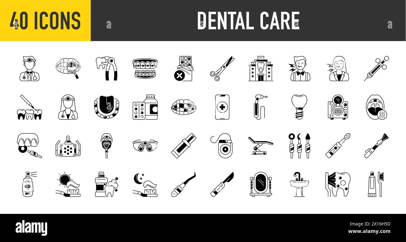Dental care icons. Vector illustration include icon - implant, braces ...