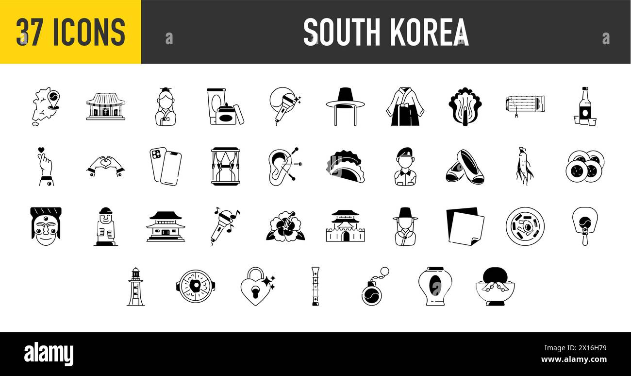 Set of south korea icons. Art style icons bundle. vector illustration ...