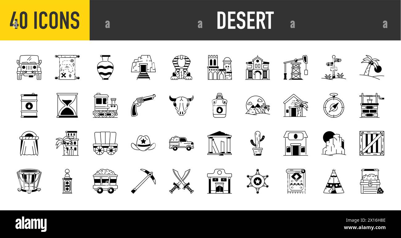 Desert vector icons. design concept, flat style art icons on white ...