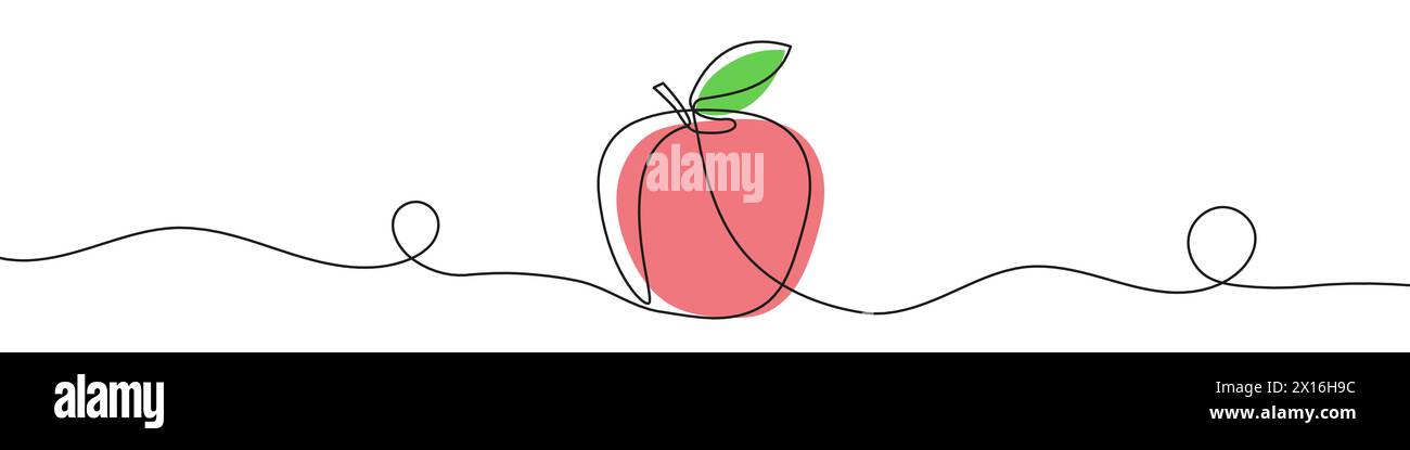 Continuous editable drawing of apple icon. Red apple symbol in one line ...