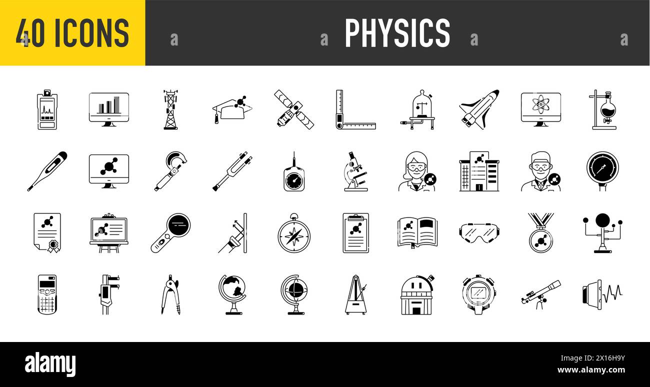 Set of physics icons. Thin style icons Pack. Vector Illustration Stock ...