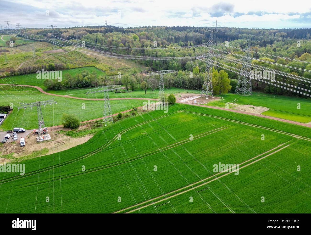 Limbach Oberfrohna, Germany. 15th Apr, 2024. Several 110 KV high ...