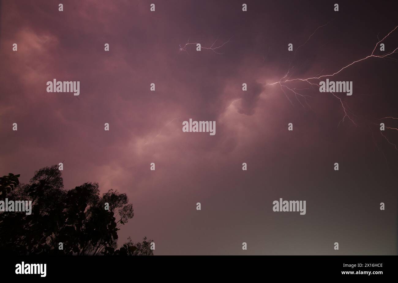 A night sky view with huge thunder and lightning strike in a stormy ...