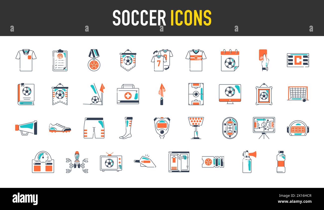 Set of football soccer icons. Thin style icons Pack. Vector ...